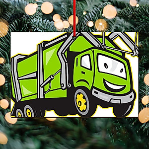 CafePress Garbage Rubbish Truck Cartoon Rectangle 6"x4" Wood Ornament