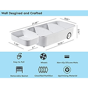 Under Sink Organizer with Wheels, Bathroom Organizer with Dividers & Side Basket, Pull Out Cabinet Organizer for kitchen Storage, Kitchen Pantry Cabinet Medicine Bins, 8" Wide, White