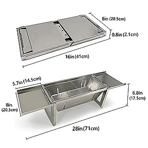 Gespann Folding Charcoal Grill Portable BBQ Grill Barbecue Grill for Camping Picnic (Stainless steel-28.7")