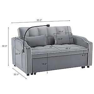 ERYE Modern Convertible Futon Loveseat Sofa with Pull Out Sleeper Couch Bed, Upholstered 2 Seaters Adjustable Backrest Love Seat W/Cupholders,USB Port & Phone Holder for Apartment Office Living Room