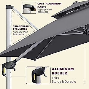 PURPLE LEAF 12 Feet Double Top Deluxe Square Patio Umbrella Offset Hanging Umbrella Cantilever Umbrella Outdoor Market Umbrella Garden Umbrella, Grey