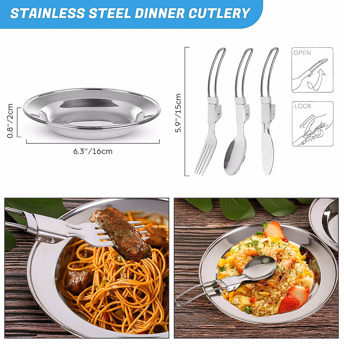 Odoland 15pcs Camping Cookware Mess Kit, Non-Stick Lightweight Pots Pan Set with Stainless Steel Cups Plates Forks Knives Spoons for Camping, Backpacking, Outdoor Cooking and Picnic