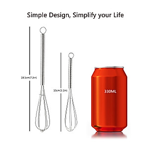 2PCS Mini Whisk, Stainless Steel 5 in and 7 in Small Tiny Whisks for Cooking, Whisking, Beating, Blending Ingredients and Mixing Sauces, 6 Wire Design, Ergonomic Spiral Handle, (Silver)