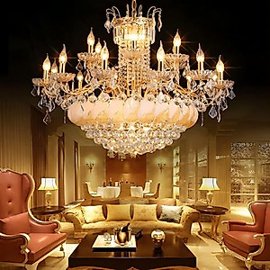Modern Suspension Lamp for Living Room，Traditional Crystal Candle Cascade Chandeliers with Golden Finish，Rain Drop Chandelier Luxury 14/20 Light Ceiling Light Fixture (Color : 31.5in)