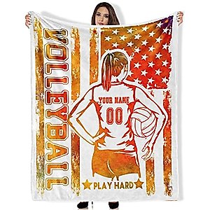 BEOIIBIRD Custom Volleyball Blanket Gifts, Throw Blankets 50”x40” Warm Cozy Soft, Personalized Blanket with Text for Athletes Players Children Girls Game Bed Sofa Couch Travel Car