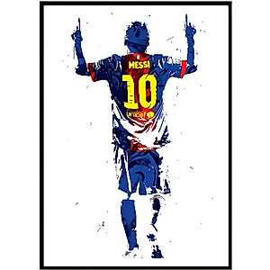 Lionel Messi Poster Decorative Canvas Wall Art Living Room Soccer poster Messi posters for boys bedroom Victory Pose Frameless Canvas 16x24 inches (40x60cm)