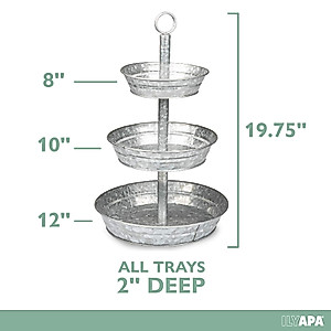 Ilyapa Galvanized Three Tiered Serving Stand - 3 Tier Metal Tray Platter for Cake, Dessert, Appetizers & More