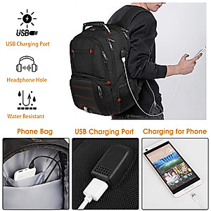 Travel Laptop Backpack,50L Extra Large Backpack for Men Women with USB Charging Port,TSA Friendly Durable Big Computer bag Tech Backpack RFID Heavy Duty Business College School Bookbag Fit 17''Laptops