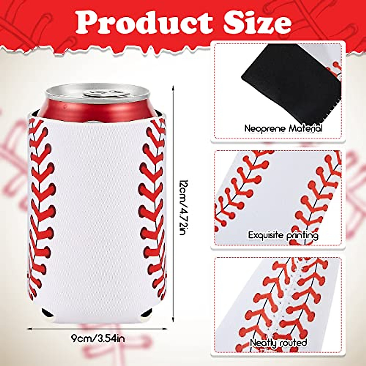 12 Packs Baseball Can Sleeves Neoprene Beer Bottle Cup Insulator Baseball Birthday Party Supplies Reusable Baseball Lovers Gifts for Hot and Cold Drinks Soda Game Party (5.1 x 4 Inch)