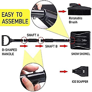 BZGWECD 3 in 1 Snow Shovels for Snow Removal Set with Brush Multifunction Ergonomic Durable Stainless Steel Retractable Garden Cleaning Tools (Color : Black)