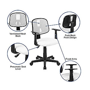 Flash Furniture Flash Fundamentals Mid-Back White Mesh Swivel Task Office Chair with Pivot Back and Arms