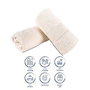 Hencely Towels, Hand Towel Set of 2 (16x 28 inches) Soft Turkish Cotton Absorbent and Quick Dry Face Towel (Hand Towels 2 Pack, Ivory)
