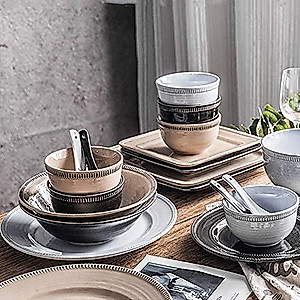 Fine Dinnerware Set,Porcelain Dinnerware Set, Ceramic Plates and Bowls Sets,Dinner Plate, Salad Plate, Soup Bowl, Modern Creativity Vintage Lounge Reactive Glaze Stoneware Dishes Set, Service for