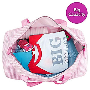 GFU Duffle Bag for Kids, Overnight Duffel Bags for Boys and Girls, Seersucker Travel Bag Large Dance bag, Toddler Weekender Bag, Child Carry-On Sports Gym Bag, Gift, Pink