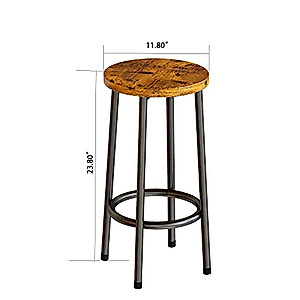 AWQM Bar Table Set, Kitchen Table and Chairs for 4, Industrial Counter Height Pub Dining Set with 4 Round Bar Stools, Heavy Duty Metal Frame, Rustic Brown and Black