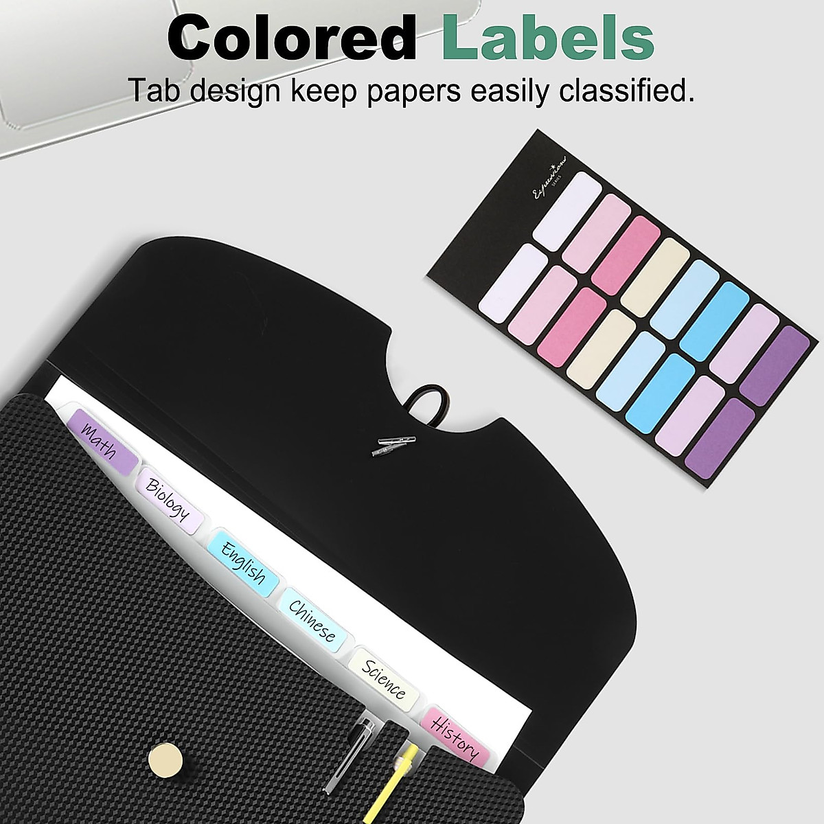 Sooez 7 Pocket Expanding File Folder, Premium Accordion File Organizer, Letter Size Folders for Documents, Sleek Filing Folders with Bungee Closure, Portable Folders for School Office Supplies, Black