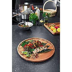 WOODLA 14 Inch Round Charcuterie Boards Cheese Board - Natural Wooden Serving Tray with Rim for Party and Home Decor - Perfect Food Platter and Kitchen Accessory
