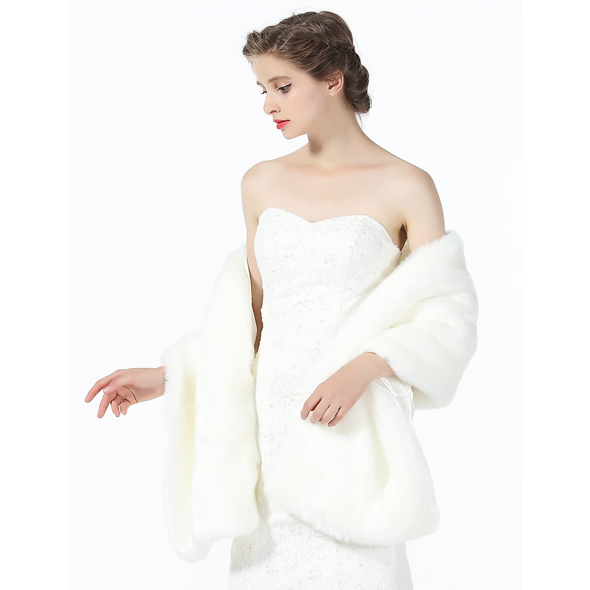 Faux fur Shawl Wrap for Wedding Women Shrug Bridal Stole Winter Cover Up Bridesmaids Cape