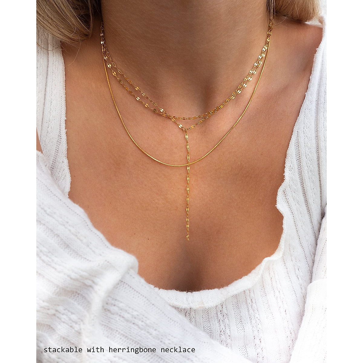 Awvialy Layered Gold Necklaces for Women Dainty Long Gold Necklace 14k Gold Plated Lips Y Chain Necklace Simple Gold lariat Necklace Aesthetic Drop Necklace Cute Choker Necklaces Trendy Gold Jewelry