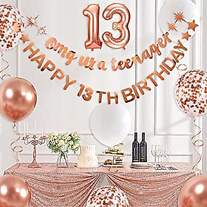 Rose Gold Omg Ur A Teenager Happy 13th Birthday Banner Garland Foil Balloon 13 for 13 Birthday Decorations Official Teenager 13th Birthday Decor for Teen Girls 13 Year Old Birthday Party Supplies