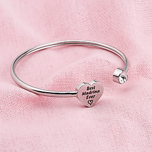 PENQI Godmother Bracelet Best Madrina Ever Cuff Bangle Madrina Gift from Godchild Christening Jewelry Baptism Gift (Best Madrina Ever Bangle)