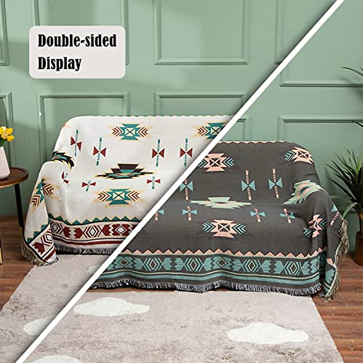 Hopstar Aztec Throw Blanket Navajo Indian Blankets and Throws Boho Western Decor Couch Cover Blanket for Bed Sofa Living Room Beach Travel 51"x63"