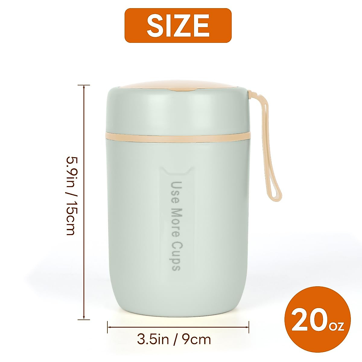 ALXBSONE 20 Oz Insulated Food Jar Stainless Steel Container Thermos with Folding Spoon for Hot or Cold Food, Soups, Oatmeal Milk Bento Box Leak Proof(Light Green)