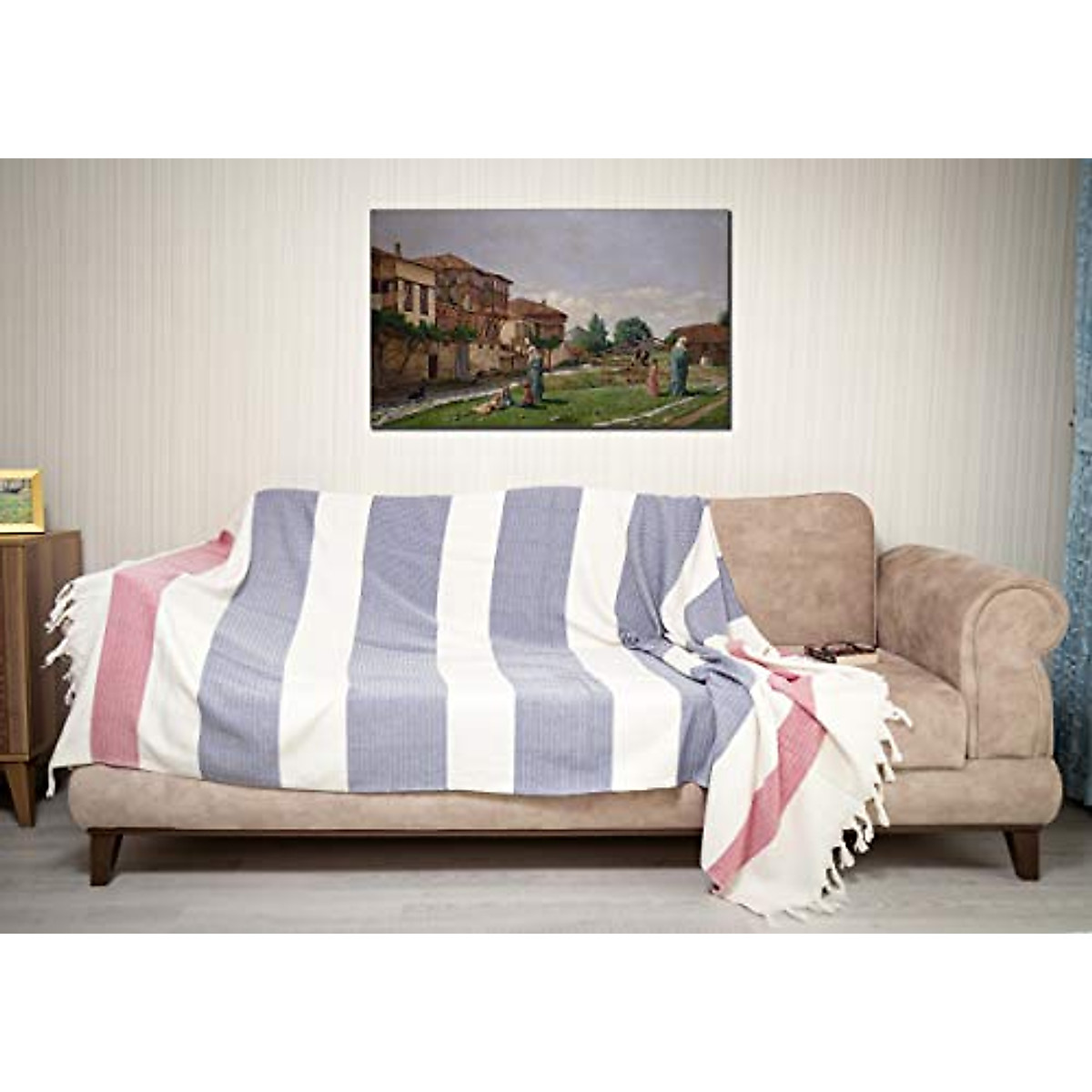 Bersuse 100% Cotton Aspendos XL Throw Blanket Turkish Towel - 60x90 Inches, Dark Blue-Red