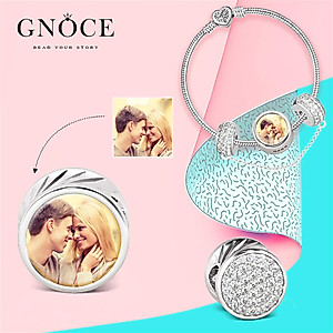 GNOCE Custom Photo Charm Bead Sterling Silver Special Love for You Personalized Picture Charm Rose Gold fit All Bracelets Necklaces (Silver)