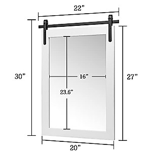 Clavie Farmhouse Wall Mirror Rustic Horizontal Wood Framed Bathroom Mirror, Barn Door Style Decorative Mirrors, 22"x30" White