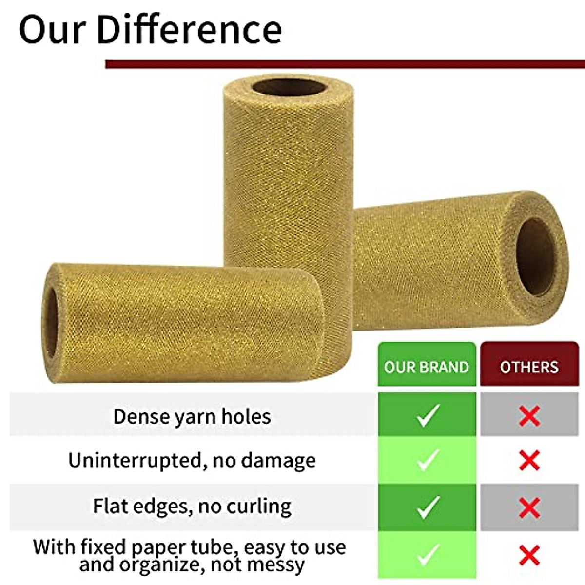 Gold Glitter Tulle Rolls, 6 Inch by 25 Yards Sparkle Fabric Ribbon for DIY Tutu Skirt Sewing Bow Wedding Decorations Craft Supplies