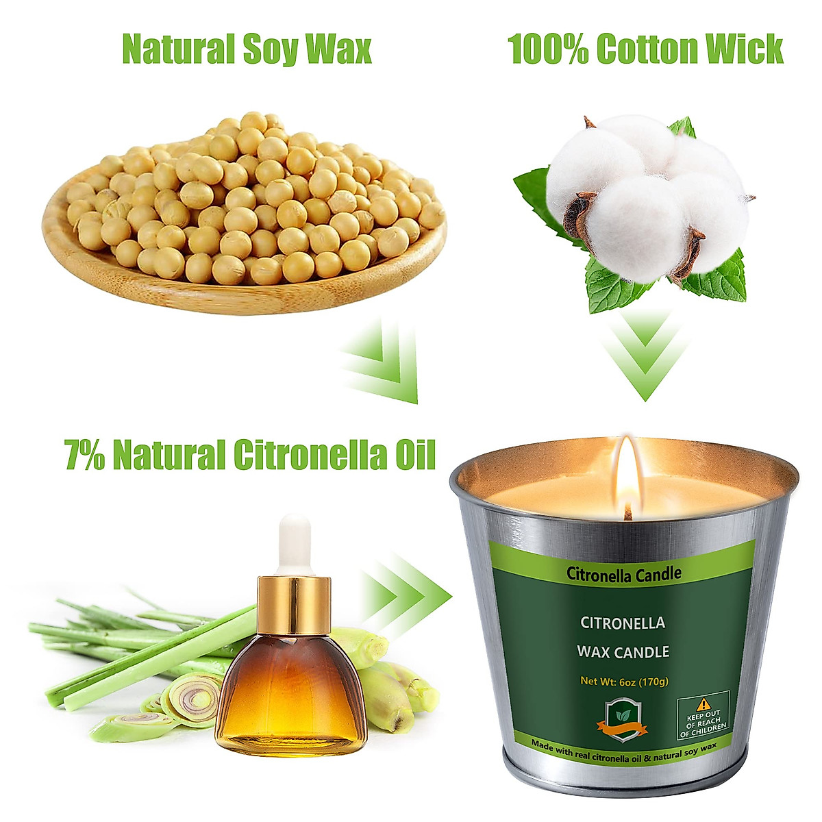 Arhalulu Citronella Candles Outdoor, 6 OZ Pack of 4 128 Hours Burning, Citronella Candles Set Outside for Party Hiking Camping Patio BBQ Deck Lanai Garden Yard Home Balcony