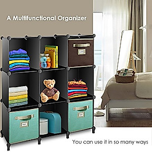 TomCare Cube Storage 9-Cube Closet Organizer Shelves Plastic Storage Cube Organizer DIY Closet Organizer Storage Cabinet Modular Book Shelf Shelving for Bedroom Living Room Office, Black