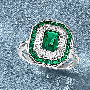 Ross-Simons 2.00 ct. t.w. Simulated Emerald and .77 ct. t.w. CZ Ring in Sterling Silver. Size 8