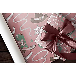 Cute Cowgirl Birthday Wrapping Paper Premium Western Gift Wrap Party Decoration Decor (6 foot x 30 inch roll), Pink