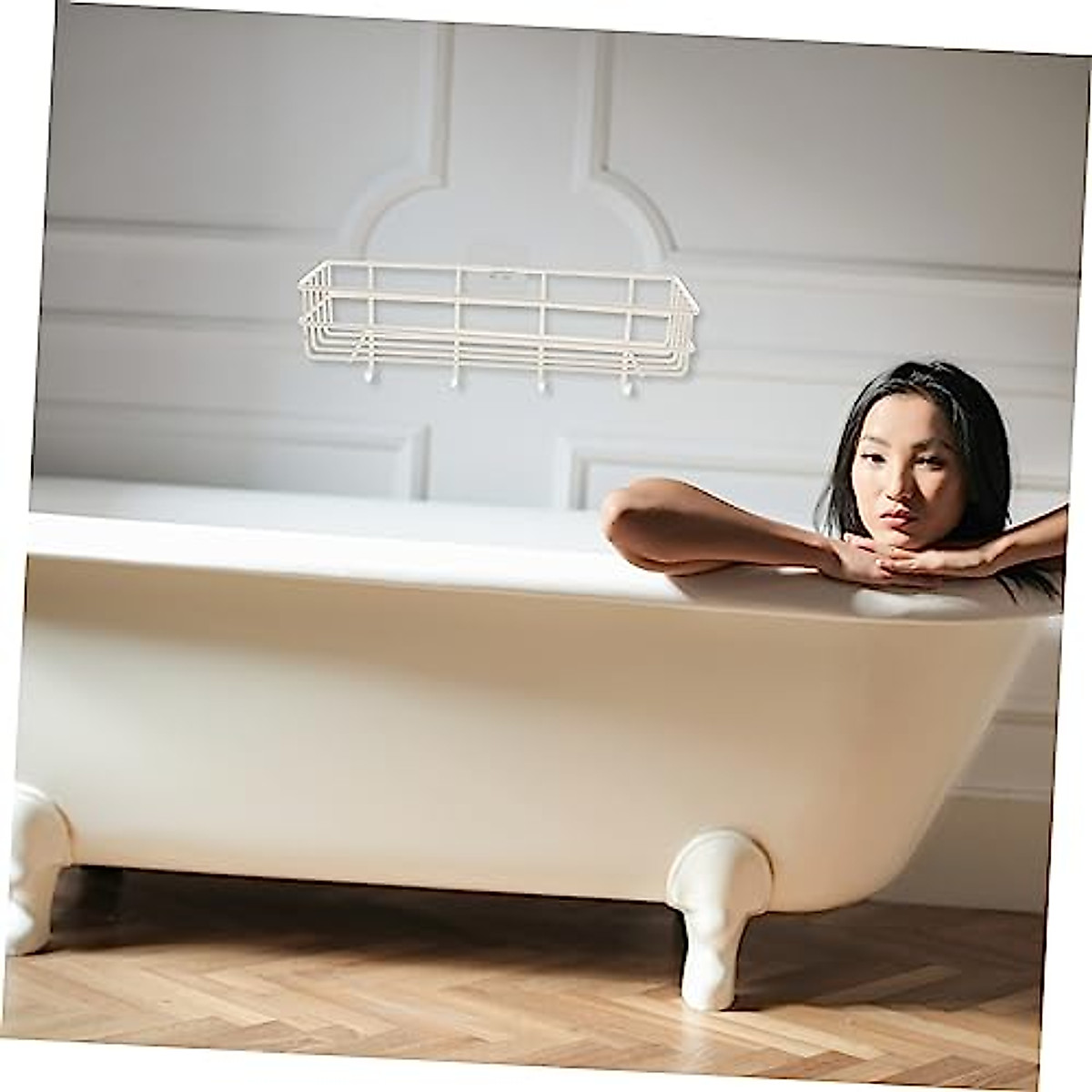 FONDOTIN 1 Set Wrought Iron Storage Rack Sink Drainer Basket Wire Bin Basket Under Desk Cable Organizer Wire Tray Cosmetic Tray Shampoo Holder Toiletry Storage Bracket Kitchen Wall Rack