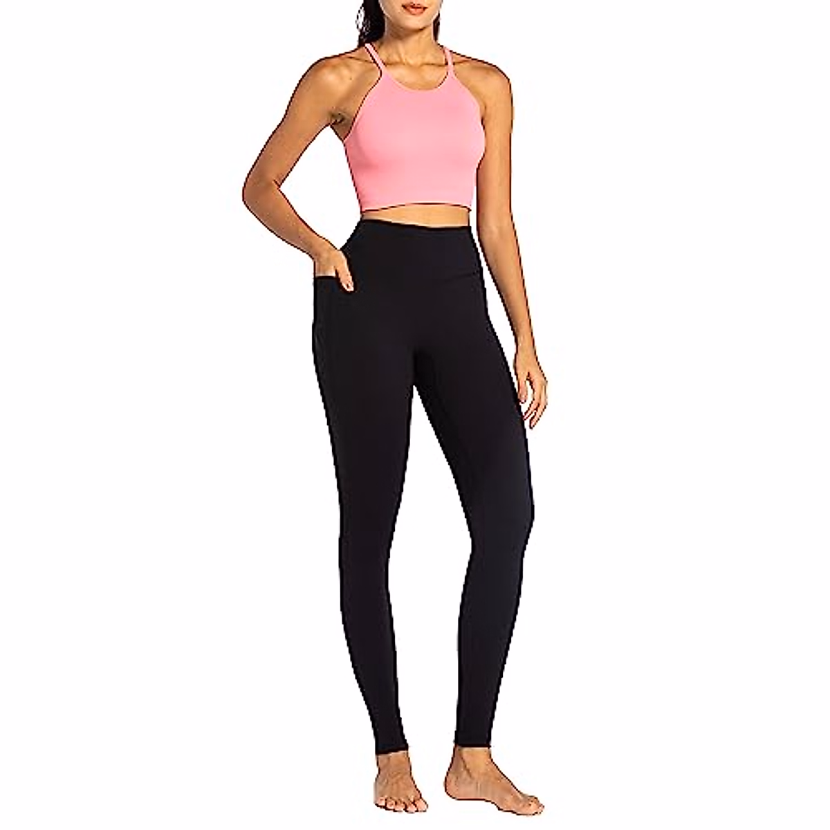 Sunzel No Front Seam Workout Leggings for Women with Pockets, High Waisted Compression Yoga Pants with Tummy Control 28" Black Medium