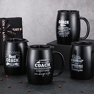 Vesici 4 Pcs Coach Appreciation Gifts 16 oz Insulated Travel Coach Mug Stainless Steel Coffee Tumbler Double Wall Cup for Men Women Soccer Football Basketball Thank You Gifts(Black)
