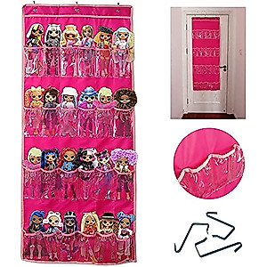 Hanging Over Door Toy Storage Organizer (24 Pockets), Compatible with Lol Omg Dolls Barbie Dolls Surprise Doll (Toys Not Included), Deeppink (57.5''x22'')