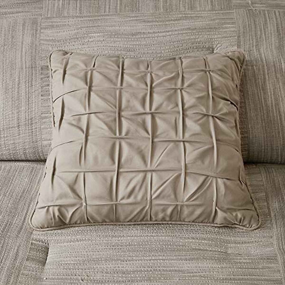 Madison Park Walter Comforter-Luxe Seersucker Print Design All Season Down Alternative Bedding, Matching Shams, Bedskirt, Decorative Pillows, Queen (90 in x 90 in), Taupe