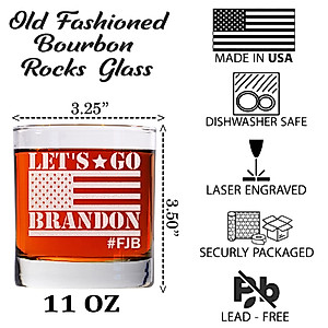 CARVELITA Let's Go Brandon 11oz Laser Engraved Christmas Whiskey Glass, FJB Old Fashion Rocks Glass, Gift For Republican or Conservative, Lets Go Brandon, Patriot Gifts