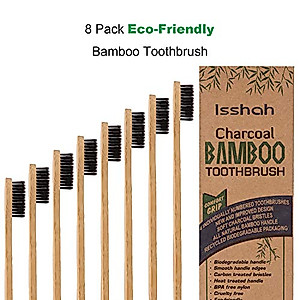 Isshah Biodegradable Eco-Friendly Natural Compostable Bamboo Toothbrushes - Pack Of 8