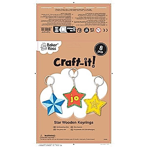 Baker Ross Wooden AV609 Star Keyrings-Pack of 8, Assemble and Attach to Key Rings and Bags, Kids Craft Kit, 6cm