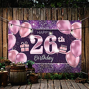 PAKBOOM Happy 26th Birthday Banner Backdrop - 26 Birthday Party Decorations Supplies for Women Her - Pink Purple Gold 4 x 6ft