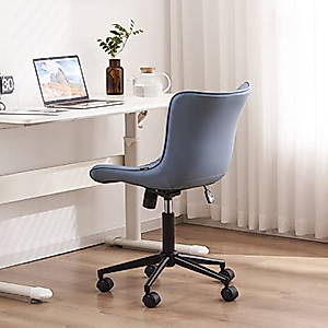 YOUTASTE Office Chair Modern Armless Desk Chair, Height Adjustable Swivel Rocking Computer Task Chair, Faux Leather Sewing Chairs with Wheels, Stylish Lounge Vanity Chair,Blue