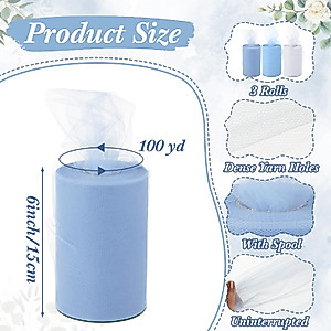 3 Rolls Blue Tulle Tulle Fabric 6 Inch by 100 Yards Tulle Roll Tulle Dress for Girls Tulle Ribbon for Tutu Bow Birthday Baby Shower Wedding Party Decoration(White,Light Blue,Dark Blue,6" x300 Yard)