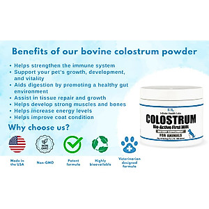 Infinite Health Labs Bio-Active Bovine Colostrum for Dogs, Cats, Puppies, Kittens & Pets - Daily Colostrum Powder Supplement 40g (80 Servings)
