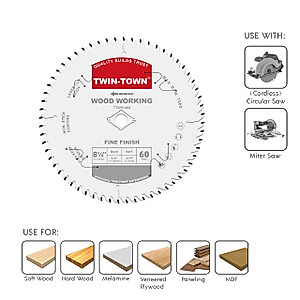 TWIN-TOWN 8-1/4-Inch 60 Teeth ATB Fine Finish Thin Kerf Saw Blade with 5/8-Inch DMK Arbor