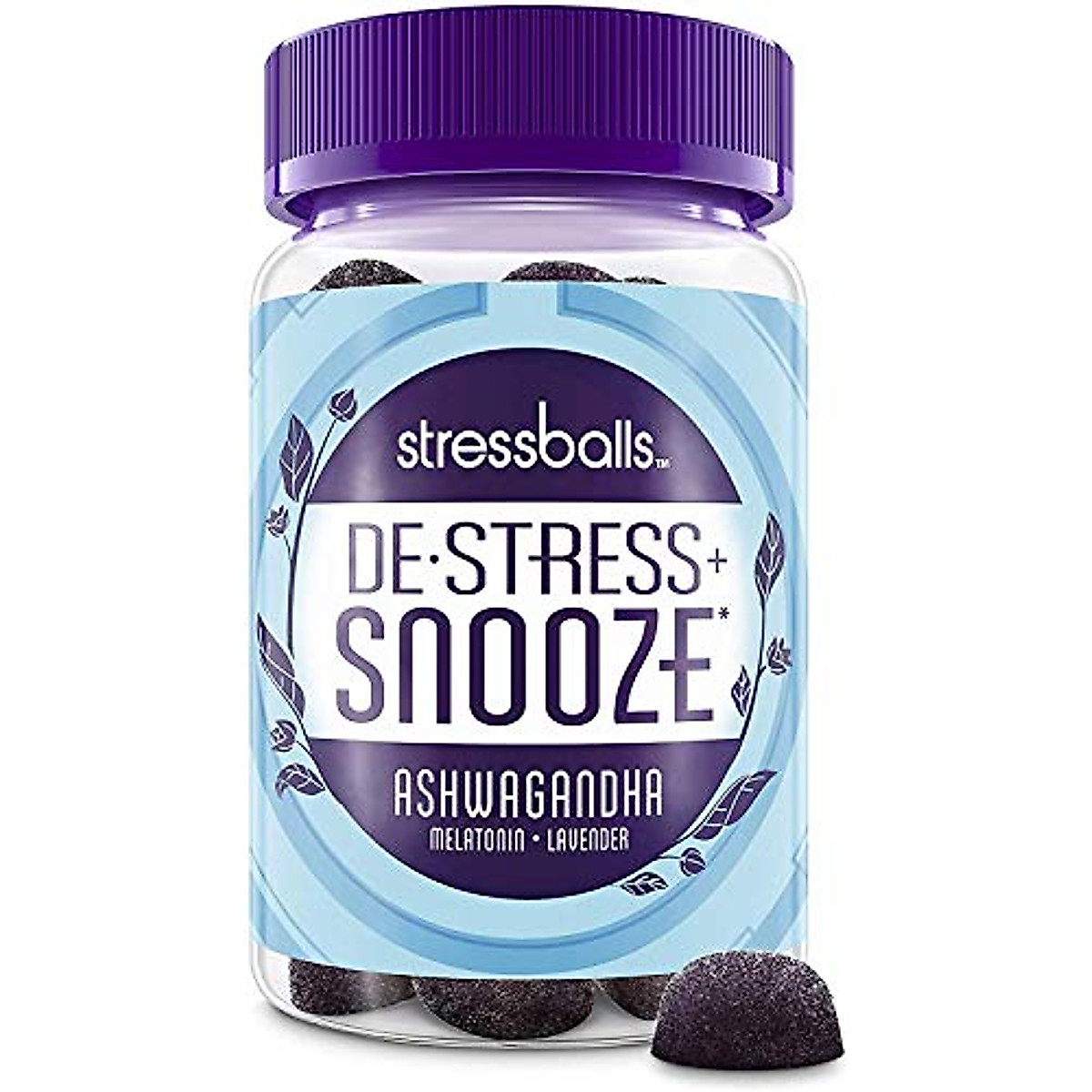 Stressballs, De-Stress + Snooze*, with Melatonin and Ashwagandha to Aid in Sleep and Stress Relief*, Chamomile & Lavender Herbal Blend, Non-Habit Forming Supplement, 46 Gummies