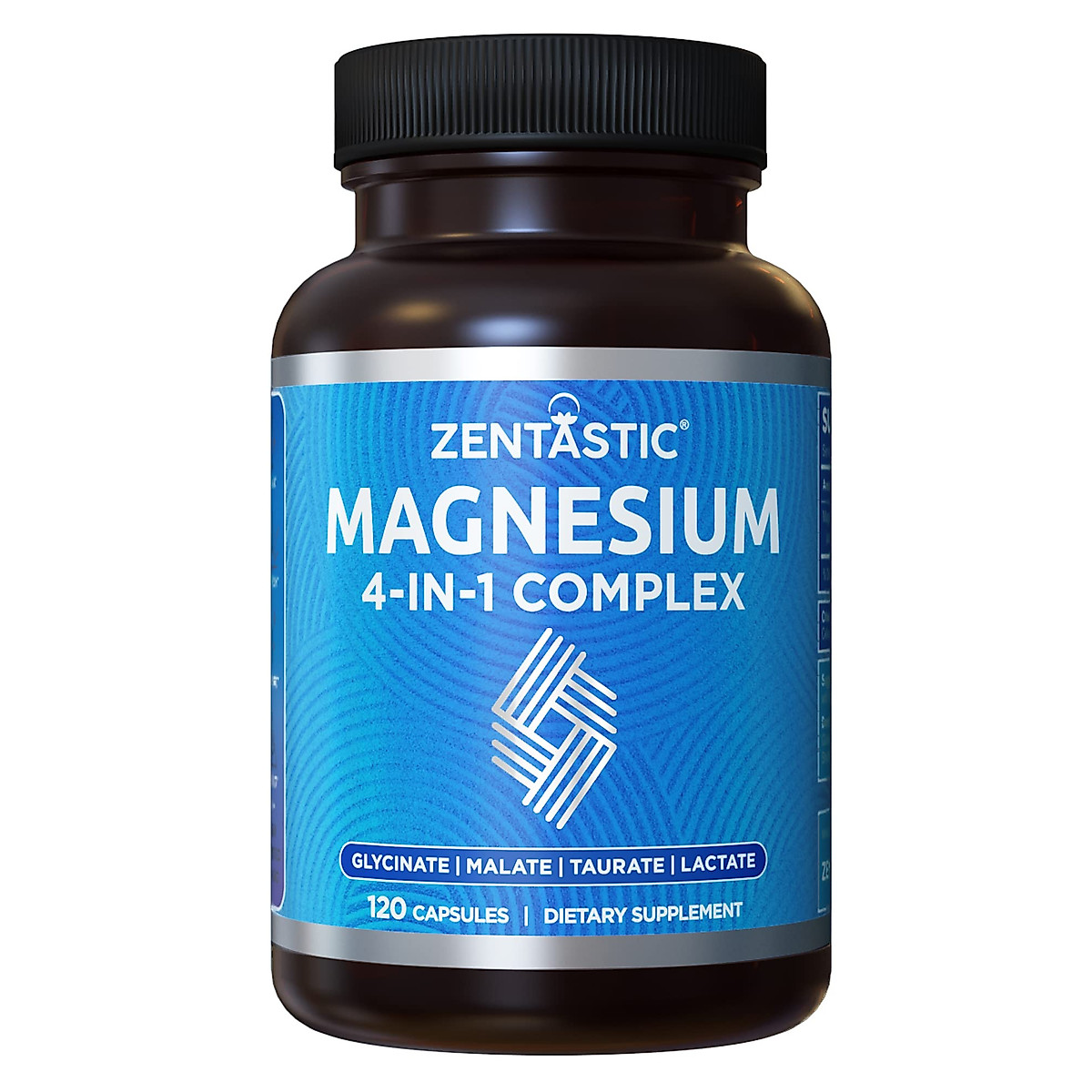 Zentastic 4-in-1 Magnesium Complex - Chelated Magnesium Glycinate, Malate, Taurate & Lactate - High Absorption for Nerves, Immune, Bones, Muscles - Magnesium Supplement - 120 Magnesium Capsules